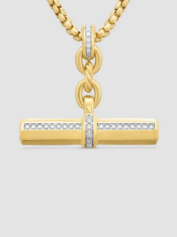 David Yurman Lexington E/w Barrel Pendant In 18k Yellow With Diamonds, 32mm