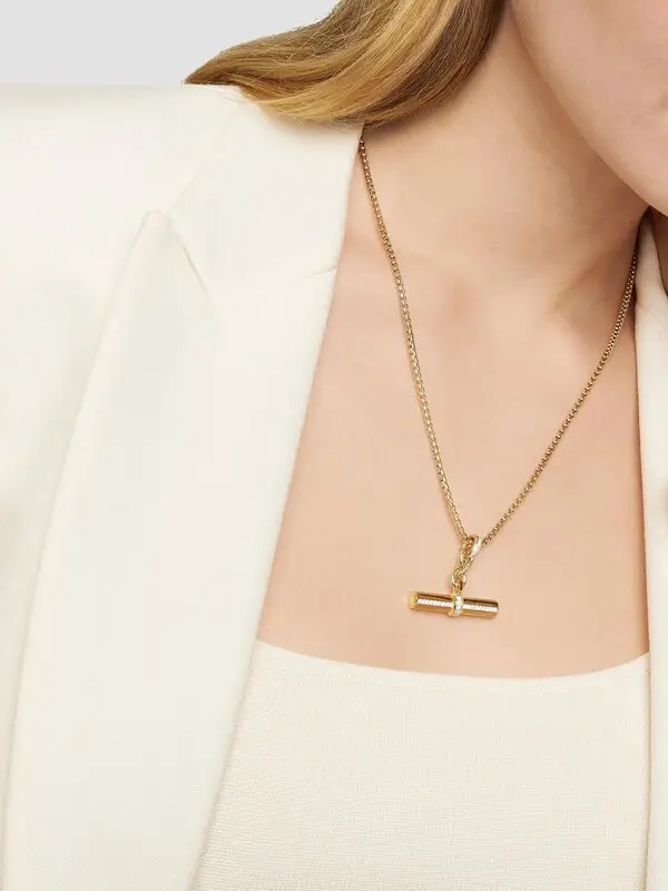 David Yurman Lexington E/w Barrel Pendant In 18k Yellow With Diamonds, 32mm