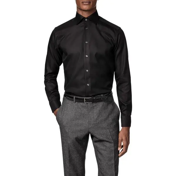 Eton Contemporary Fit Diagonal Weave Dress Shirt In Black | Editorialist