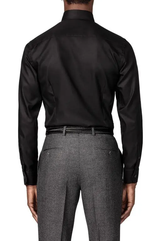 Eton Contemporary Fit Diagonal Weave Dress Shirt - Black