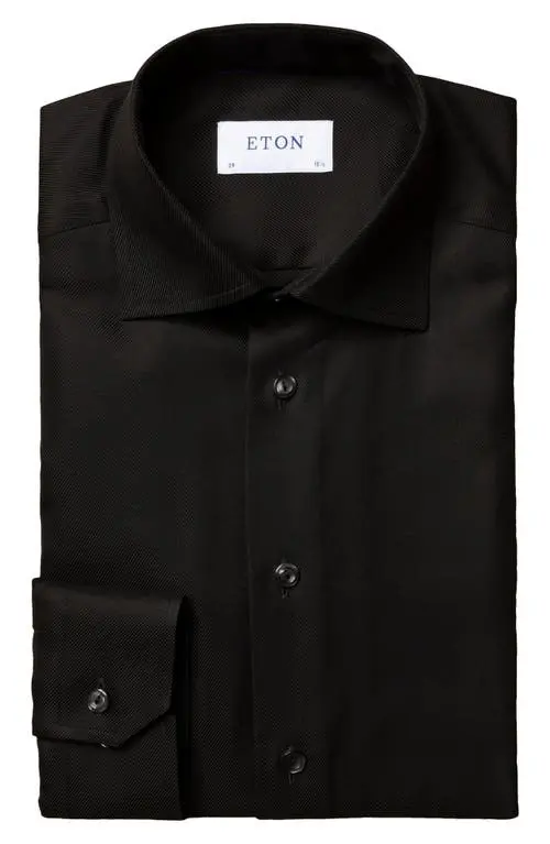 Eton Contemporary Fit Diagonal Weave Dress Shirt - Black