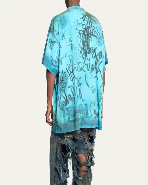 Balenciaga Oversized Graffiti Skater T-Shirt - Bleu