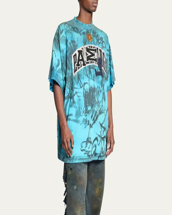 Balenciaga Oversized Graffiti Skater T-Shirt - Bleu