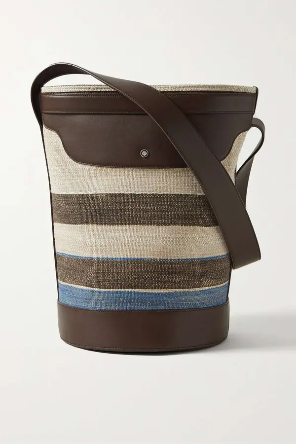 Loro Piana Daydream Leather-trimmed Striped Canvas Bucket Bag