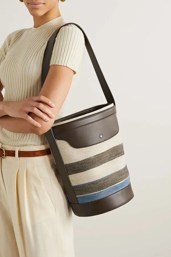 Loro Piana Daydream Leather-trimmed Striped Canvas Bucket Bag