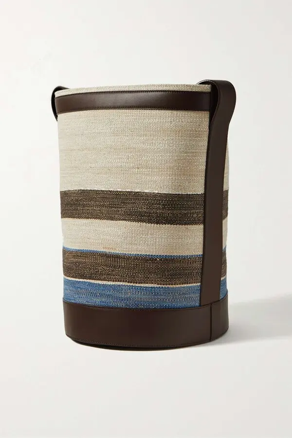 Loro Piana Daydream Leather-trimmed Striped Canvas Bucket Bag