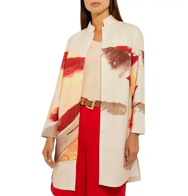 Misook Brushstroke Print Shirt Jacket