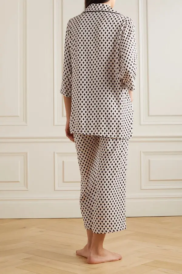 Sleeper Party Convertible Feather-trimmed Checked Woven Pajama Set