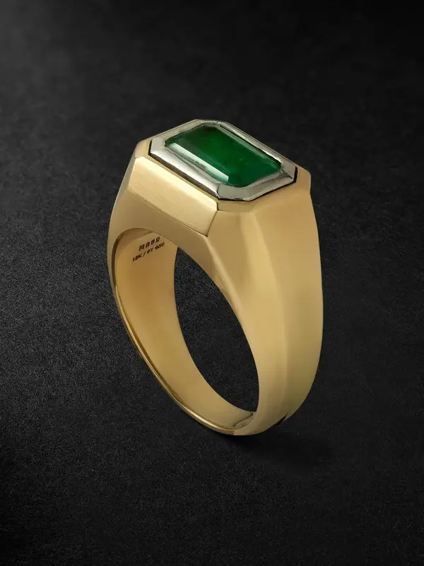 MAOR M.cohen Solitaire Small 18-karat Gold, Platinum And Emerald Ring - Green