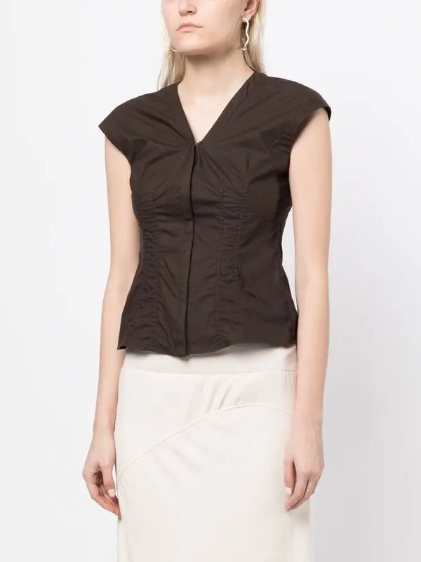 LOW CLASSIC CAP SLEEVE SHIRT ダークブラウン Low Classic Cap-Sleeve Cotton Shirt In Brown - 51% Off