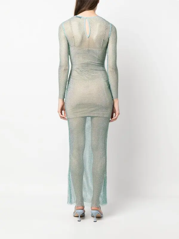 green fishnet dress Long Rhinestone Fishnet Prom Dress with Sheer Corset Black / 2 main image 0
