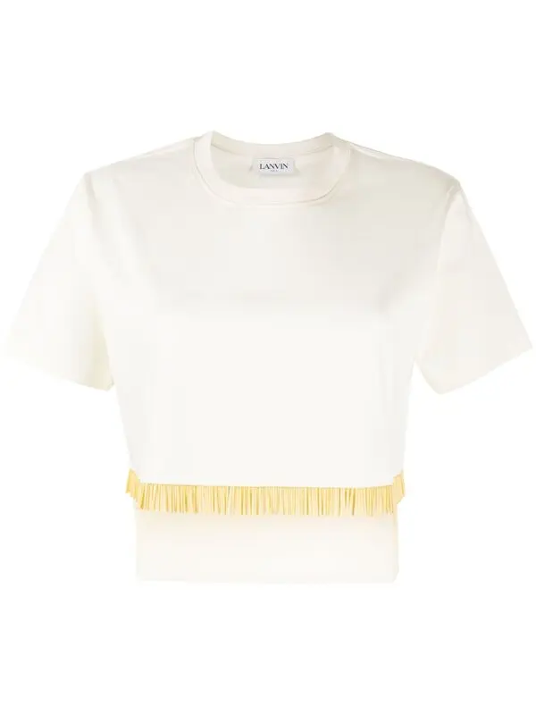 LANVIN Fringed Cropped T-shirt - Neutrals