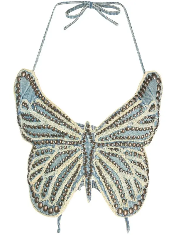 Blumarine Butterfly-design Denim Top