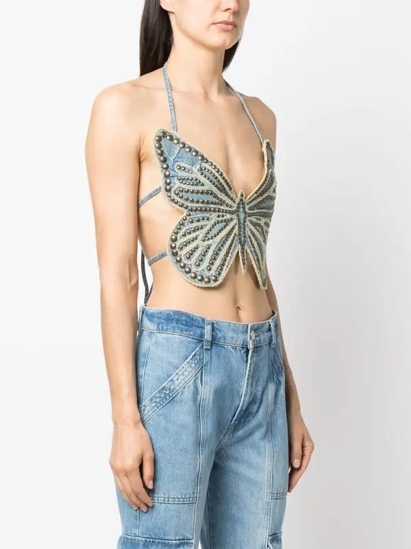 Blumarine Butterfly-design Denim Top