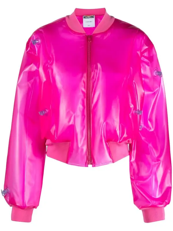 Moschino Sheer Cropped Bomber Jacket In Pink - 60% Off | Editorialist