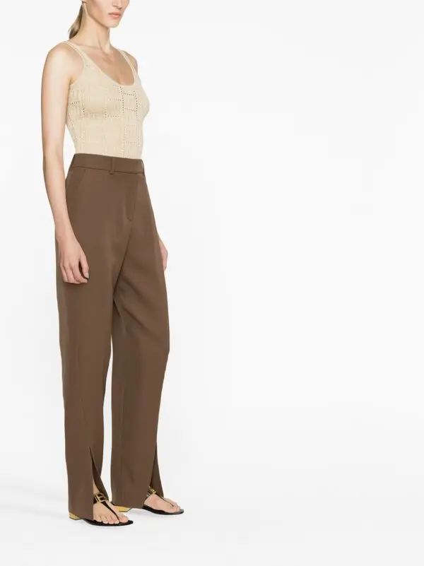 Balmain Slit-detail Wool Trousers - Brown