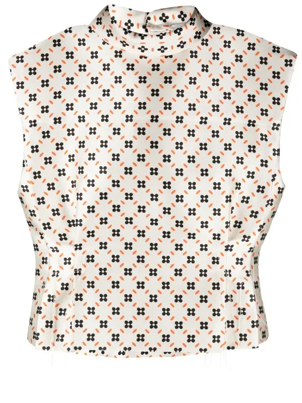 LANVIN Floral-print Sleeveless Blouse - Neutrals