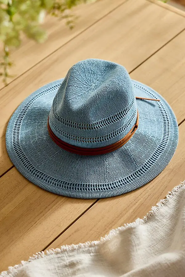TERRAIN Vented Crown Sun Hat With Faux Suede Trim - Blue