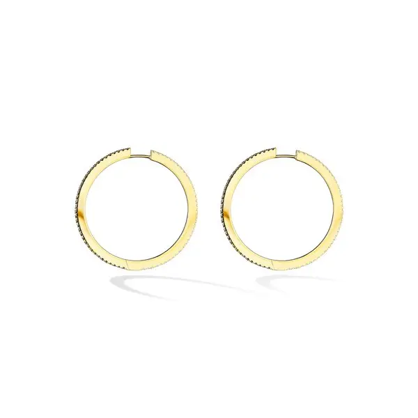 CADAR Large Yellow Gold Solo Hoop Earrings With White And Black Diamonds