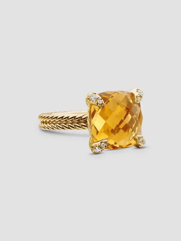 David Yurman Chatelaine Ring In 18k Yellow Gold With Pavé Diamonds - Citrine