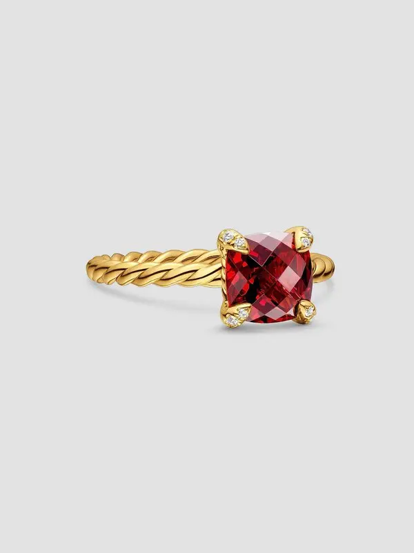 David Yurman Chatelaine Ring In 18k Yellow Gold With Pavé Diamonds - Garnet