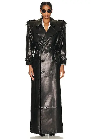 Saint Laurent Leather Trench Coat In Black