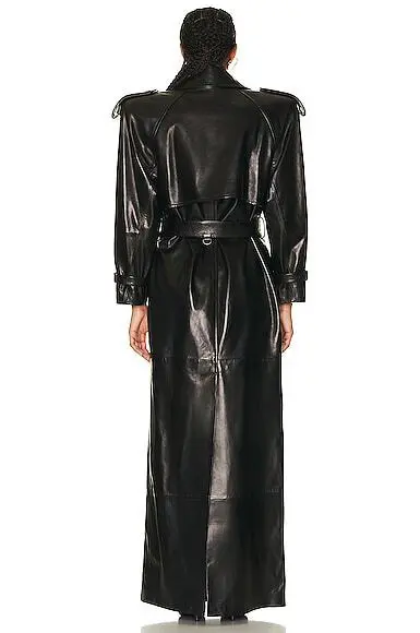 Saint Laurent Leather Trench Coat In Black