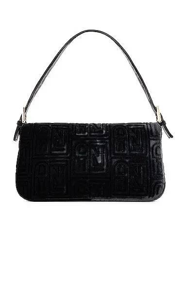 Fendi Velour Leather Rhinestone Mama Baguette Bag In Charcoal