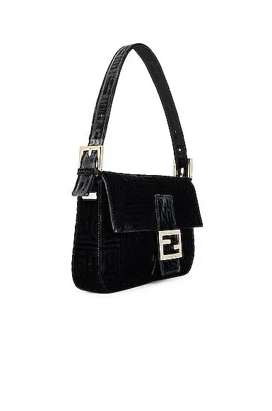 Fendi Velour Leather Rhinestone Mama Baguette Bag In Charcoal
