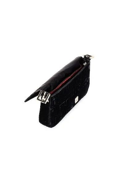 Fendi Velour Leather Rhinestone Mama Baguette Bag In Charcoal