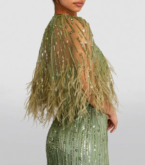 Pamella Roland Cape-Detail Gown - Green | Editorialist