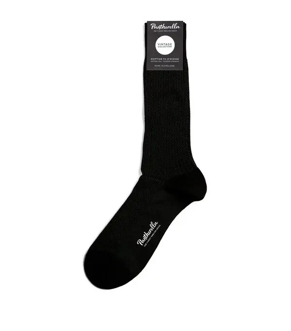 Pantherella Cotton Herringbone Socks - Black