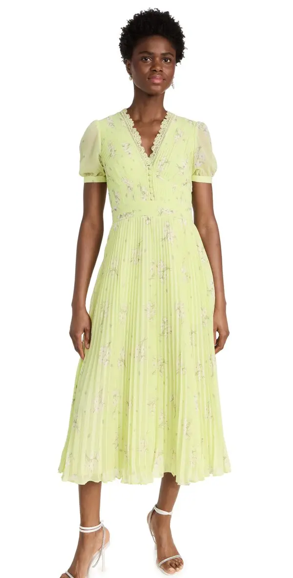 Self-Portrait Lime Floral Chiffon Midi Dress In One-Color - 60% Off |  Editorialist
