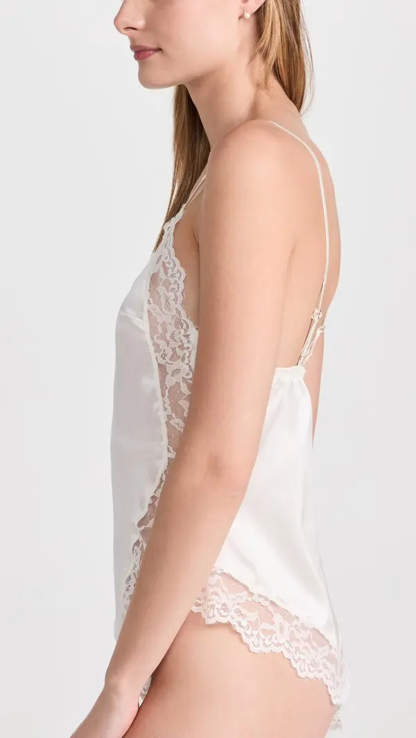 FLEUR DU MAL Venus Lace Trim Silk Thong Teddy - Ivory