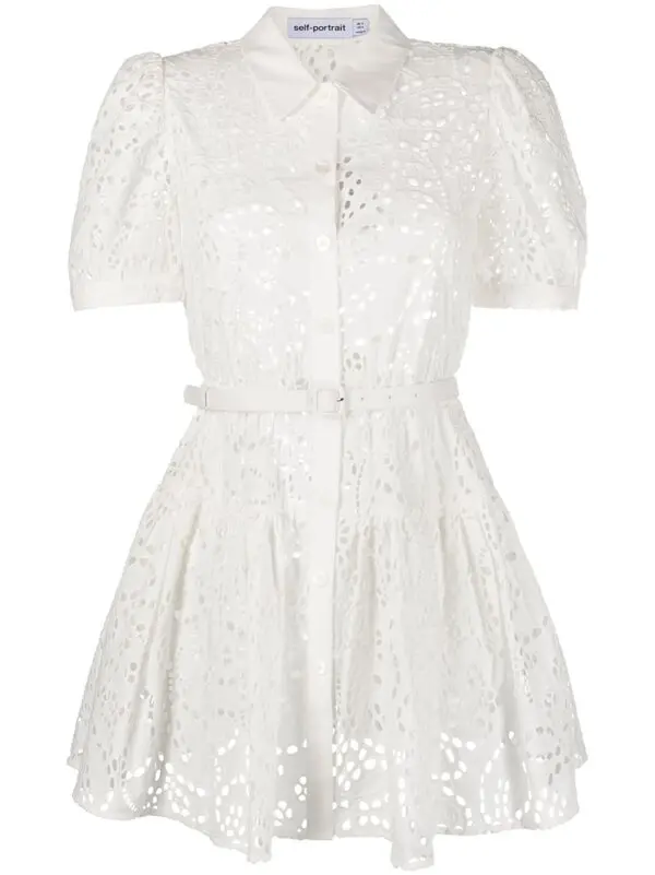 Self-Portrait Broderie Anglaise Shirtdress In White - 30% Off | Editorialist
