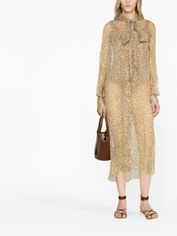 Ermanno Scervino Sheer Leopard Print Midi Dress