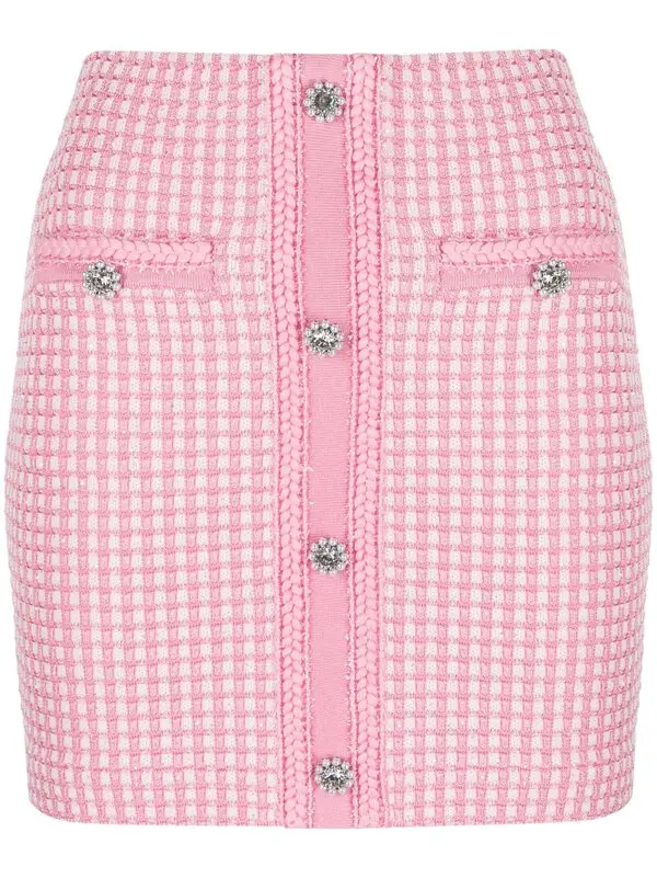 SELF-PORTRAIT Embellished Knitted Miniskirt - Pink