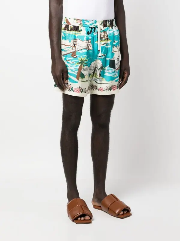 Amiri Graphic-print Silk Shorts - Blue
