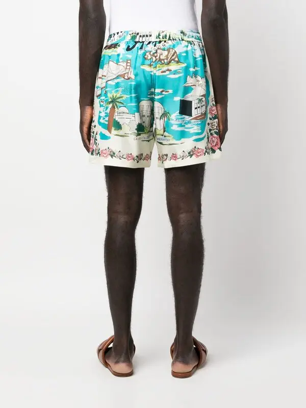 Amiri Graphic-print Silk Shorts - Blue