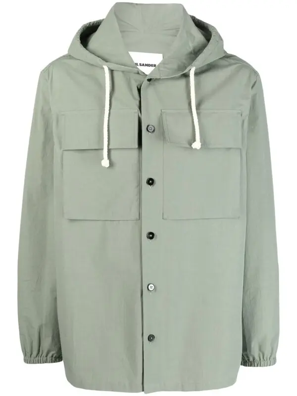 JIL SANDER Logo-patch Hooded Shirt Jacket - Green