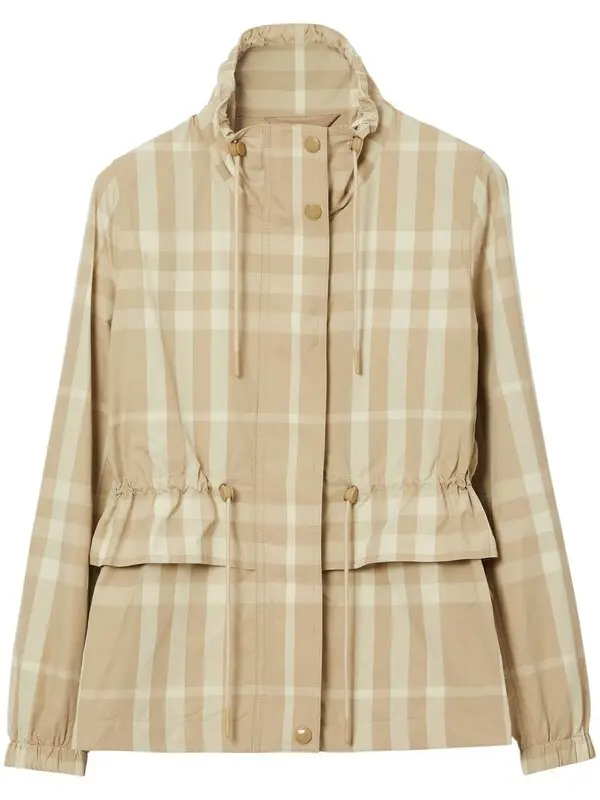 Burberry Funnel-neck Check Jacket - Neutrals