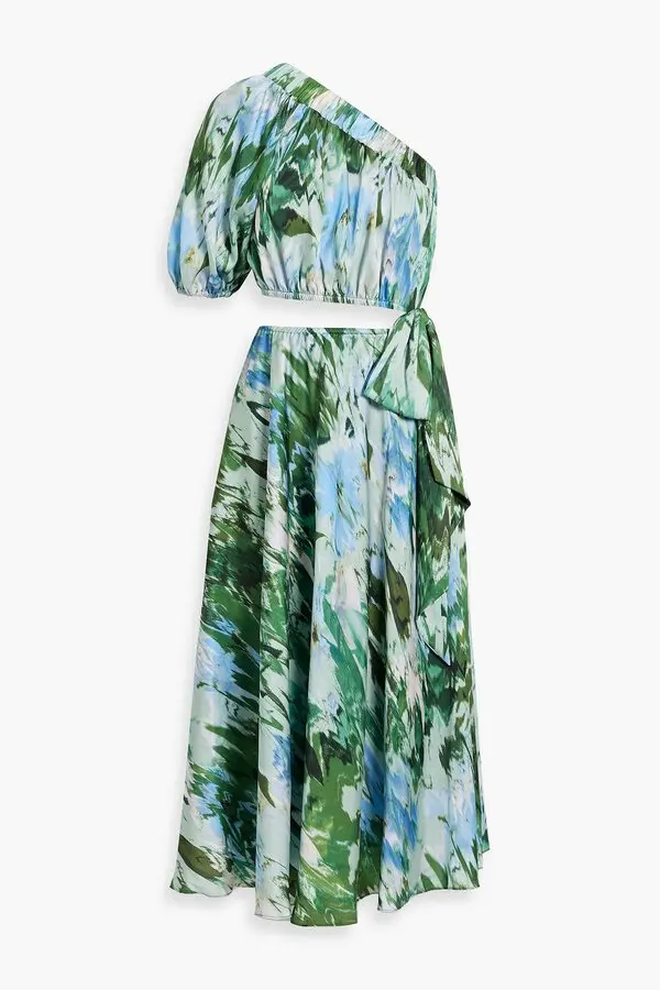 Monique Lhuillier One-Shoulder Midi Dress In Green - 70% Off | Editorialist