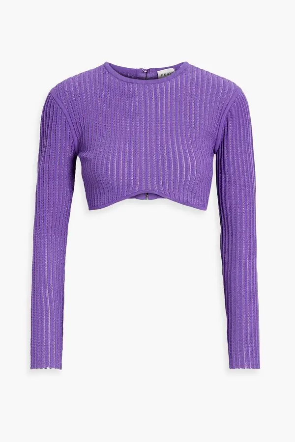 Herve Leger Cropped Ribbed-knit Top