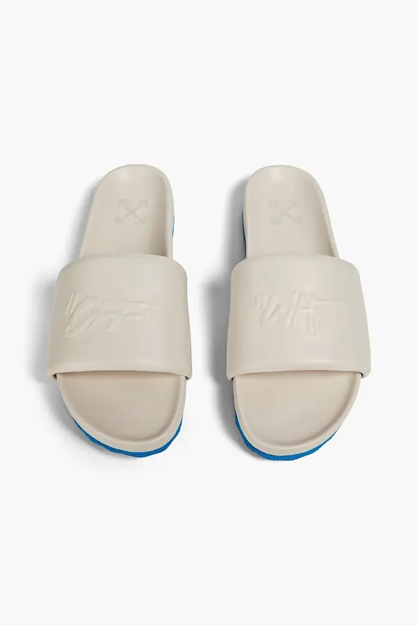 Off-White Twotone Embossed Leather Slides