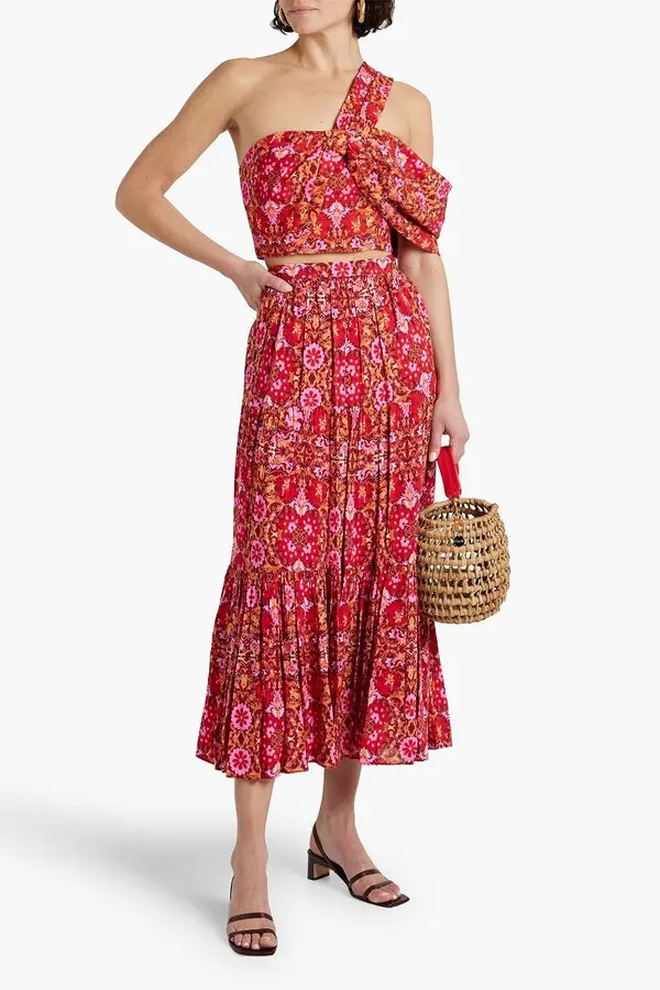 AMUR One-shoulder Cropped Printed Top