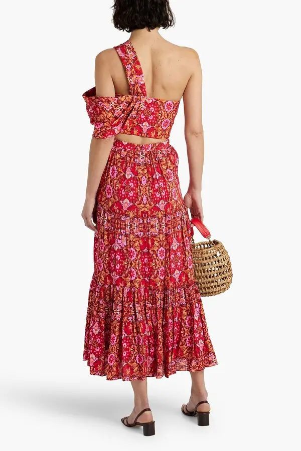 AMUR One-shoulder Cropped Printed Top