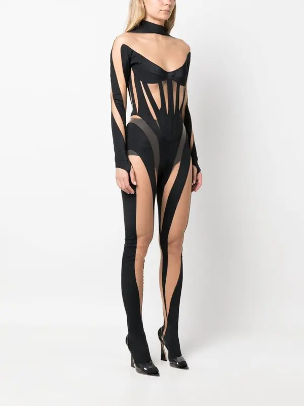 Mugler Iconic Cut-Out Detail Panelled Catsuit In Black - 39% Off