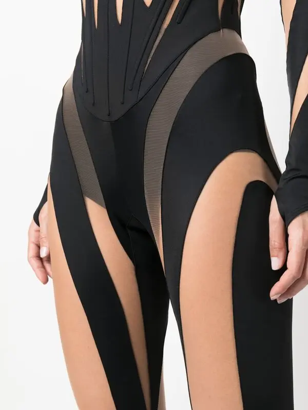 Mugler Iconic Cut-Out Detail Panelled Catsuit In Black - 39% Off