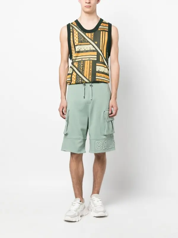 Balmain Embossed Logo Bermuda Shorts - Green
