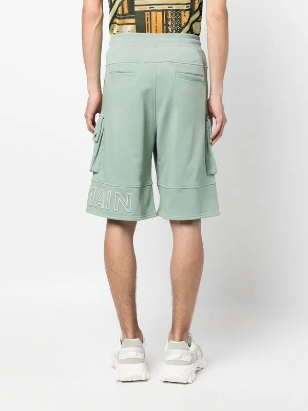 Balmain Embossed Logo Bermuda Shorts - Green
